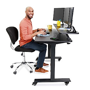 Stand Steady Tranzendesk Power | 55 Inch Electric Standing Desk with Built-In Charging | Height Adjustable Sit to Stand Desk | Electronic Standing Workstation with 1 AC Outlet & 2 USB Ports (55/Black)