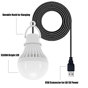 USB LED Camping Lantern, Emergency Portable 5W Light with 8.4ft Long Cable for Power Station,Home Power Failure, Outdoor Light Up Porch, Backyard Garage and Camping Tent (Cold White)