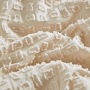 Cream Toddler Bedding Set 4 Pieces Tufted Boho Cubes Style - Includes Adorable Quilted Bohemian Comforter, Fitted Sheet, Top Sheet, and Pillow Case for Girls Boys Bed