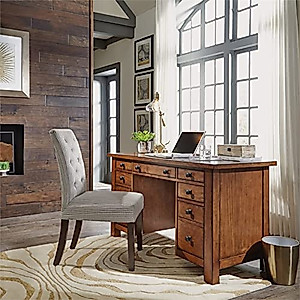 Pemberly Row Contemporary Aged Maple Double Pedestal Executive Desk with Drawers for Office