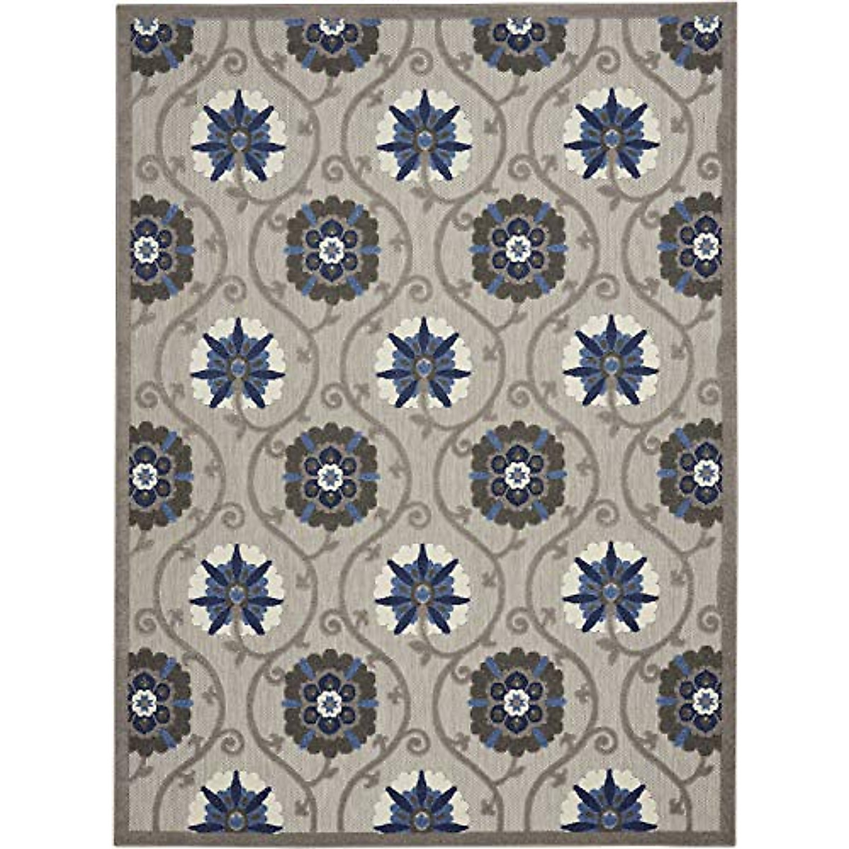 Nourison Aloha Indoor/Outdoor Grey/Blue 7'10" x 10'6" Area Rug, Easy Cleaning, Non Shedding, Bed Room, Living Room, Dining Room, Deck, Backyard, Patio (8x11)