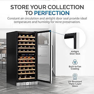 Newair 24" Wine Cooler Refrigerator, Large 116 Bottle Built-in or Freestanding Dual Zone Wine Cellar in Stainless Steel with Precision Thermostat, Full Extension Beechwood Shelves