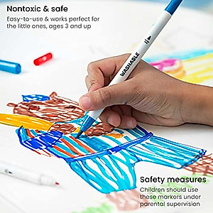 ARTEZA Kids Dual Tip Washable Markers, 24 Bright Colors, Marker Pens with Ultra Fine and Brush Tip, School Supplies for Kids Ages 3 and Up