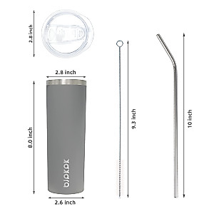 BJPKPK Skinny Tumbler with Lid 20 oz Stainless Steel Slim Vacuum Insulated Tumblers Cup,Gray