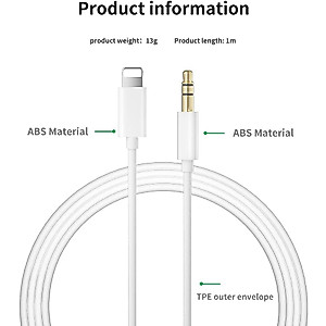 [Apple MFi Certified] Mixfly iPhone AUX Cord for Car Stereo, Lightning to 3.5mm AUX Audio Cable Compatible for iPhone 14/13/12/11/XS/X, Home Stereo/Headphone, Support All iOS Version - 3.3ft (White)