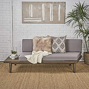 Christopher Knight Home Eulah Indoor Minimalist Acacia Wood Left-Sided Sofa with Grey Cushions, Grey Finish / Grey