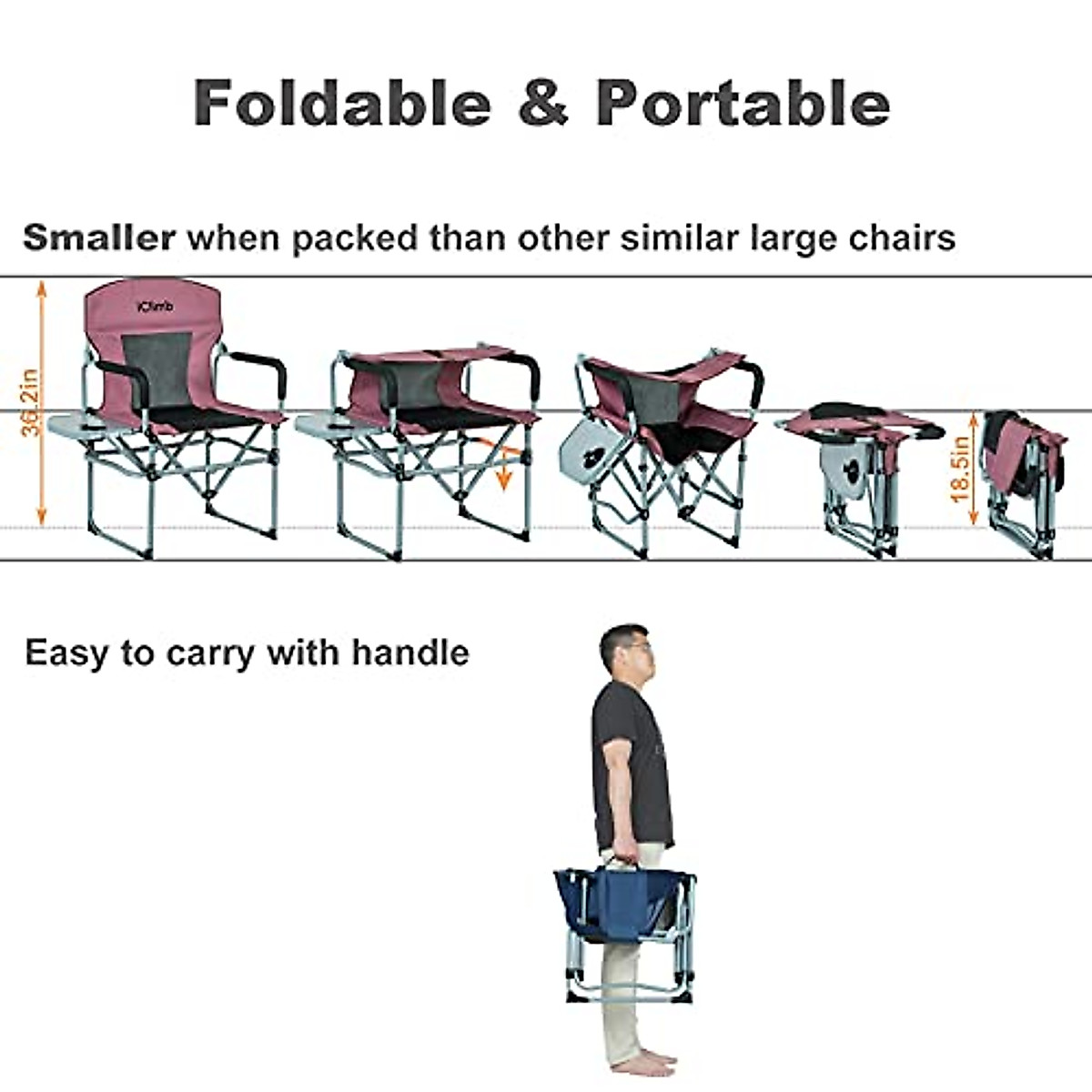iClimb 1 Padded Rocking Folding Chair and 1 Heavy Duty Compact Folding Chair Bundle for Two Person Camping Patio Porch Backyard Lawn Garden Balcony Indoor Outdoor
