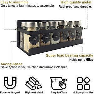 Derkniel 2 Pack Magnetic Spice Rack Organizer for Refrigerator, Magnet Fridge Spice Shelf with Strong Magnet Back for Holding Seasoning, Jars, Bottles, Cans, Beverages (Black)