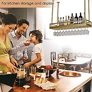 KEPMOGOH Ceiling Wine Glass Rack, Adjustable Hanging Metal Wine Holder Cabinet, Floating Iron Bottle Holder Wine Shelf, Wall-Mounted Wine Rack Storage Shelve for Bar Cafe Kitchen Party(Size : 120cm)