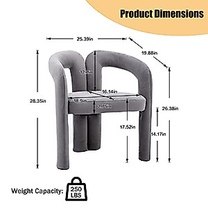 Tmosi Modern Velvet Dining Chair, Living Room Chair Upholstered Accent Chair, Curved Back Comfy Side Chair Lounge Arm Chair for Kitchen, Dining Room, Living Room, Vanity (Grey)