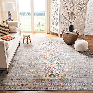 SAFAVIEH Madison Collection Area Rug - 6' x 9', Light Grey & Fuchsia, Boho Chic Distressed Design, Non-Shedding & Easy Care, Ideal for High Traffic Areas in Living Room, Bedroom (MAD122G)