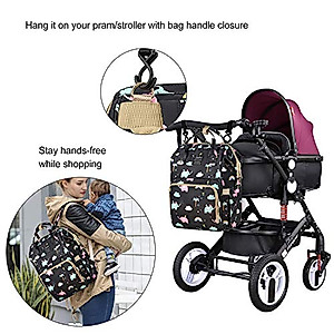 Junlion Diaper Bag, Waterproof Diaper Backpack Baby Nappy Bags with Hooks + Independent Dirty Diaper Pouch Elephant