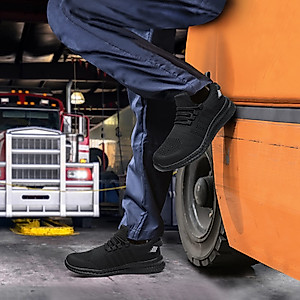 Steel Toe Shoes for Men and Women Comfortable Lightweight Work Safety Shoes Puncture Proof Slip Resistant Indestructible Sneakers Construction Work Utility Shoes Black M6.5