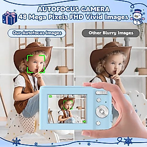 Digital Camera, 1080P 48MP Autofocus Kids Video Digital Camera with 32GB SD Card 16X Digital Zoom, Compact Point and Shoot Vlogging Mini Camera for Teens Children Boys Girls Students