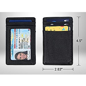 Walaufsti Slim Minimalist Wallet for Women Men, RFID Elastic Wallet for Front Pocket, Small Wallet with 1 Elastic Card Slot (Black)