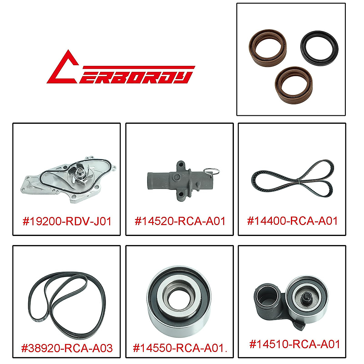 cerbordy Timing Belt Kit w/Water Pump Compatible with 2003-2018 Honda Accord Crosstour Odyssey Pilot Ridgeline MDX RDX RL TL TSX ZDX Saturn Vue 3.0L 3.5L 3.7L, Replaces TKH002 TCKWP329 19200-RDV-J01
