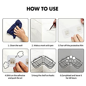 TOVE KNIGHTY Shower Caddy, 4-PCS Corner Shower Shelves, Bathroom organizer Rustproof Shower Basket with Soap Dish and Hooks, No Drilling Adhesive Storage Organizer for Bath, Toilet, Kitchen and Dorm