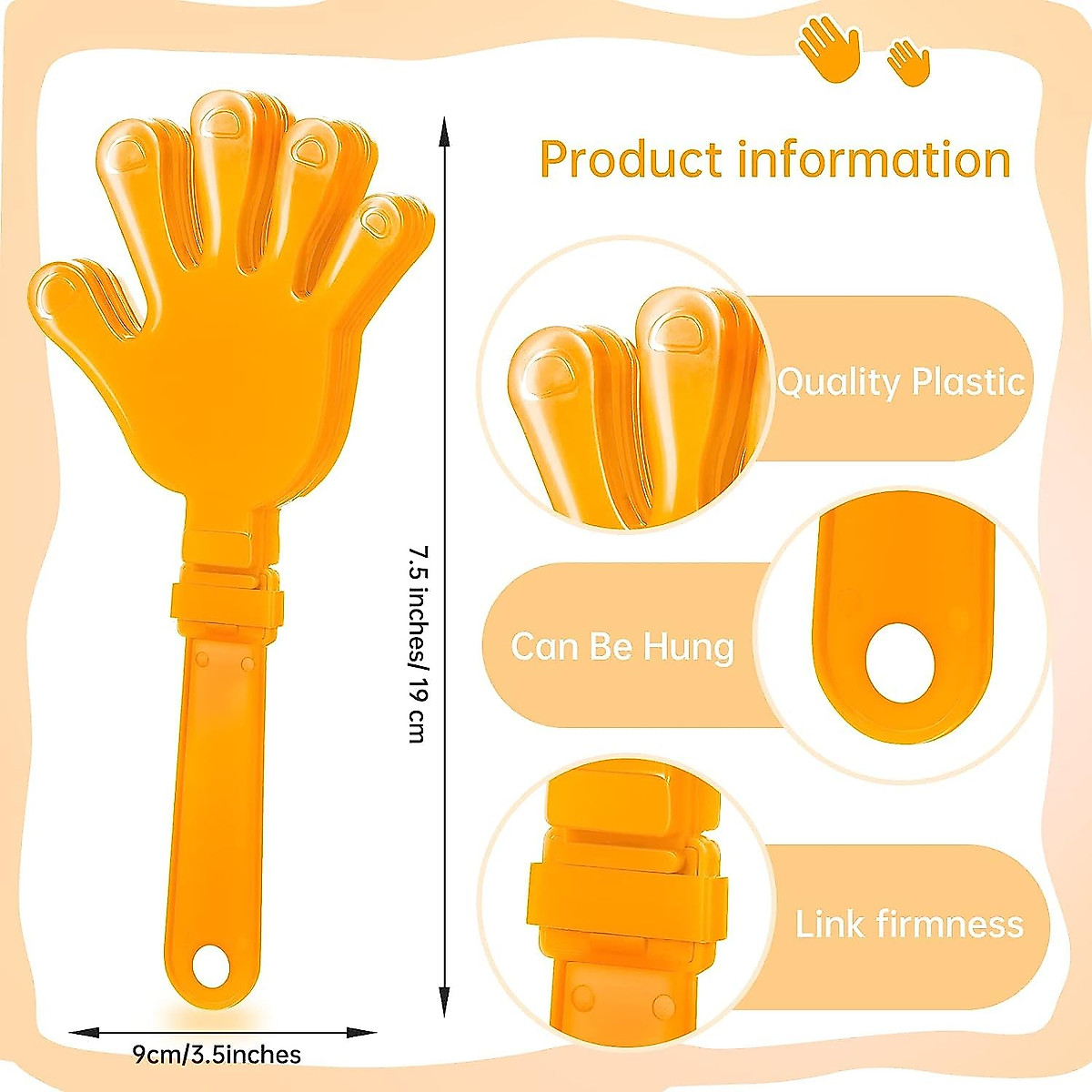ZCYSRLQIN 48 Pcs Noisemakers Include 24 Hand Clappers 24 Thunder Sticks Cheer Noise Makers for Sporting Events Football Games School Team Spirit Items Party Favors Dance (Orange)