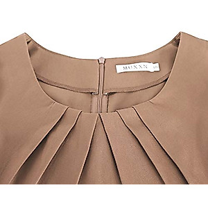 MUXXN Lady Formal Pleated Neckline Slim Sheath Bodycon Prom Vintage Tea Dress (Camel XL)