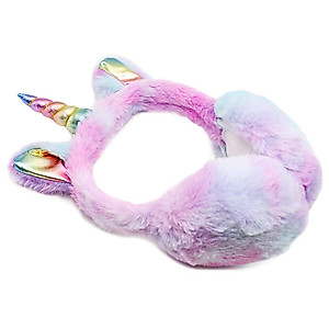 BUTITNOW Cute Rainbow Unicorn Earmuffs for Women Kids Girls, Foldable Warm Soft Plush Comfortable Outdoor Winter Ear Warmers