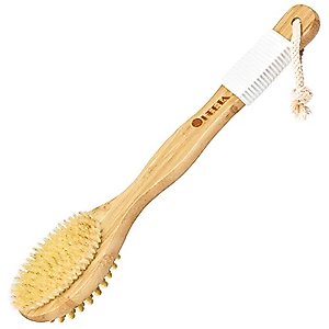 HEETA Body Brush, Long Handle Solid Wood Boar Bristle Brush, Lymphatic Drainage Massager, Body Exfoliating Brush for Shower, Gently Exfoliate Dead Skin & Cellulite, Natural Bristles Brush (Brown)