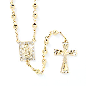 SM Stainless Steel Gold Silver Rosary 3mm-8mm CCB Beads Cross Y Necklace 20”-30” Chain for Women Men (6mm 20" (2) - Gold)