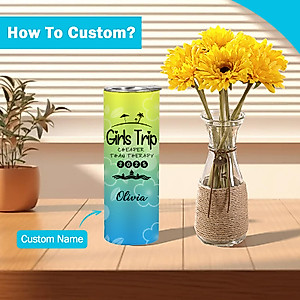 Personalized Girls Trip Tumblers with Name, Beach Cruise Insulated Cup with Lid and Straw, Girls Weekend Gift for Women, 2025 Girl Trip Gifts, Family Vacation Tumbler, Bachelorette Party Cups