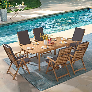 OC Orange-Casual Folding Patio Dining Chair Set of 4, Outdoor Acacia Wooden Reclining Chair w/Armrest & Removeable Cushion, FSC Certified Wood, for Porch, Backyard, Garden, Indoor, Dark Grey