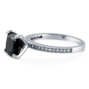 BERRICLE Sterling Silver Solitaire 3 Carat Black Cushion Cut Cubic Zirconia CZ Fashion Ring for Women, Rhodium Plated Size 7