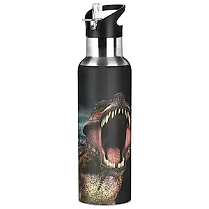 ALAZA Dinosaur Tyrannosaurus Rex Water Bottle with Straw Lid Vacuum Insulated Stainless Steel Thermo Flask Water Bottle 20oz