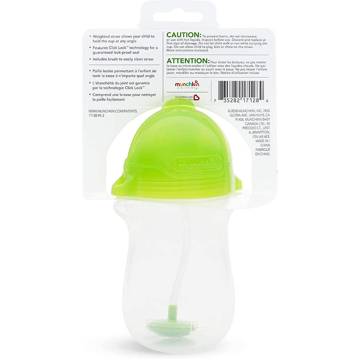 Munchkin Click Lock Any Angle Weighted 2 Piece Straw Cup (Green)