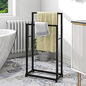 HAHRIR Black Metal 2-Tiers Stainless Steel Towel Racks ,Freestanding Towel Holder for Bathroom Accessories Organizer，for Bath Storage & Hand Towels&Washcloths& Blanket Rack