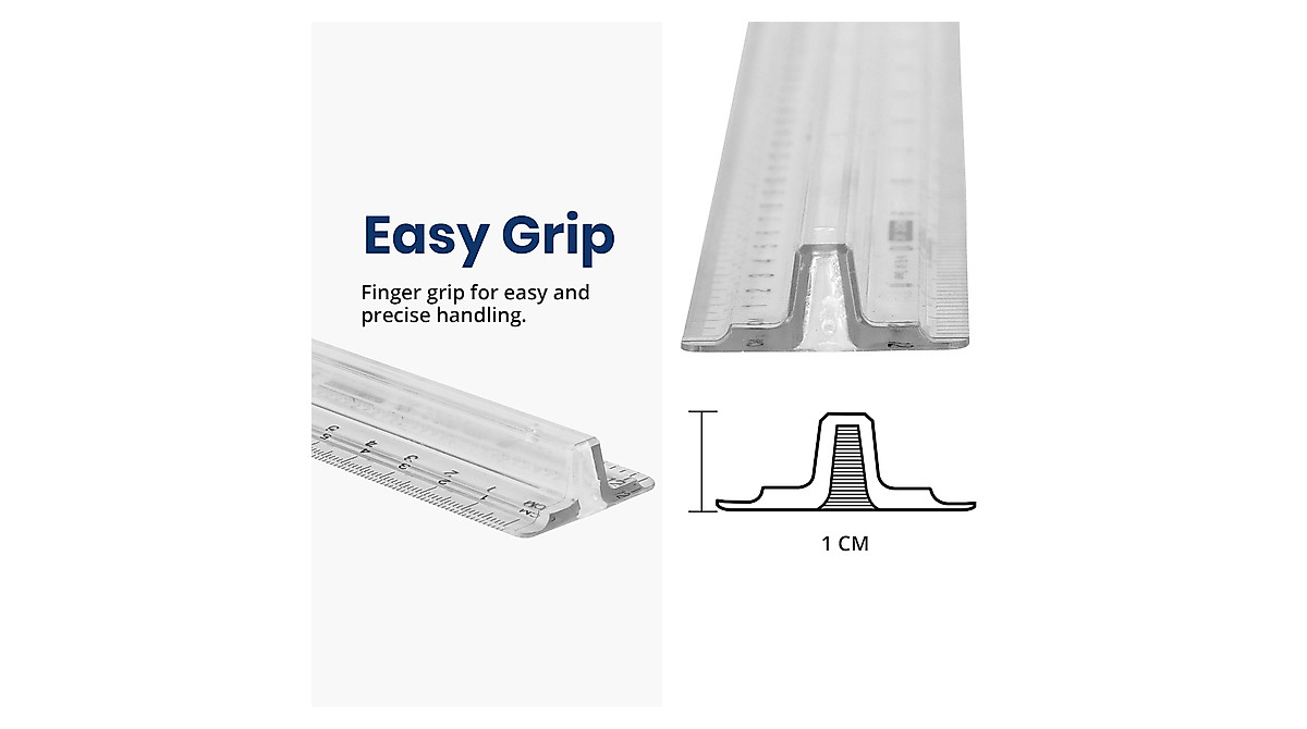 Pacific Arc Finger Grip Ruler 12 Inch for Drafting & Engineering