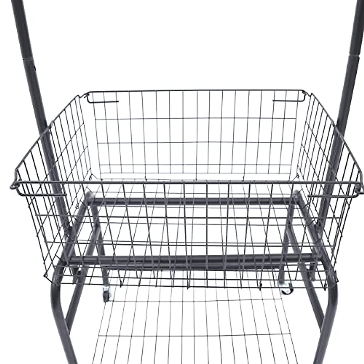 kunghei 2-in 1 Rolling Clothes Rack, 2 Tier Clothing Rack with Metal Basket, Rolling Storage Cart Clothes Organizer Coat Rack Storage Stand on Wheels, for Home Bedroom Laundry Small Place Entryway