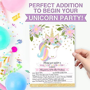 Hadley Designs 25 Pastel Unicorn Kid Party Invitation, Birthday Royal Princess Queen Crown Girl Bday Invite, Magical Rose Pink Gold Floral Glitter Rainbow Bday Idea, Magic Fairytale Printable Template
