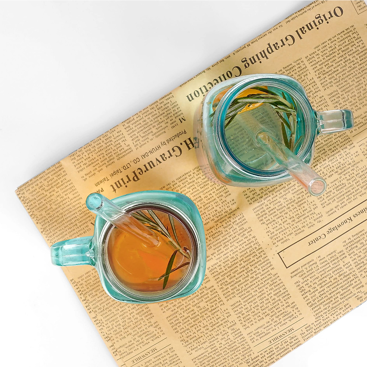 ANOTION Mason Jar with Handle - Colorful Drinking Glasses Colored Glass Cups with Lids and Straws Colored Glasses Drinking Set of 2 Mason Jars Iced Coffee Cups Tumblers Smoothie Water Bottles