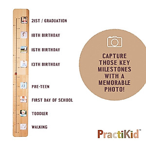 Kids Beech Wood Wall Growth Chart with Photo Windows. Capture Growth Milestones with Pictures. Neutral Wooden Decor Height Ruler Keepsake Gift for Babies, Boys or Girls