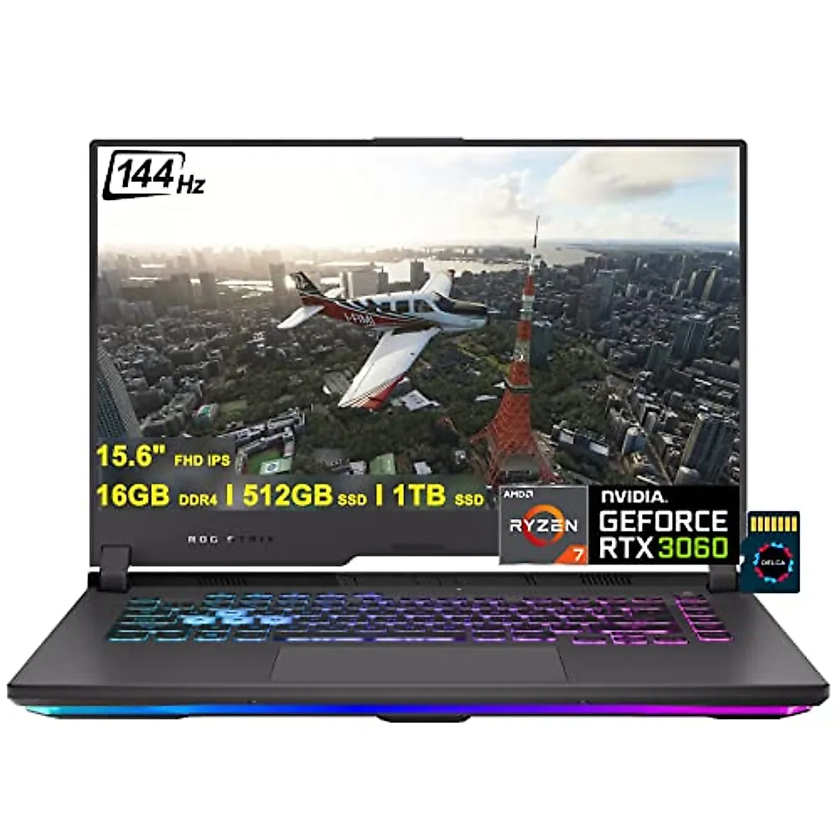 Asus ROG Strix G15 G513 Gaming Laptop | 15.6" FHD 144Hz | AMD 8-Core Ryzen 7 4800H (>i7-11370H) | 16GB DDR4 512GB SSD + 1TB SSD | GeForce RTX 3060 6GB Graphic | USB-C Backlit Win11 + 32GB MicroSD Card