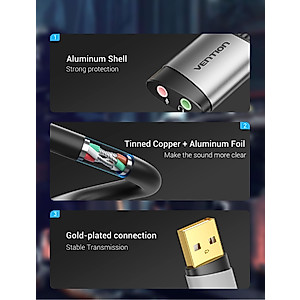 USB Audio Adapter - VENTION USB External Stereo Sound Card to 3.5mm Headphone and Microphone Jack Adapter for Windows MAC Linux PC Laptop Desktops PS5