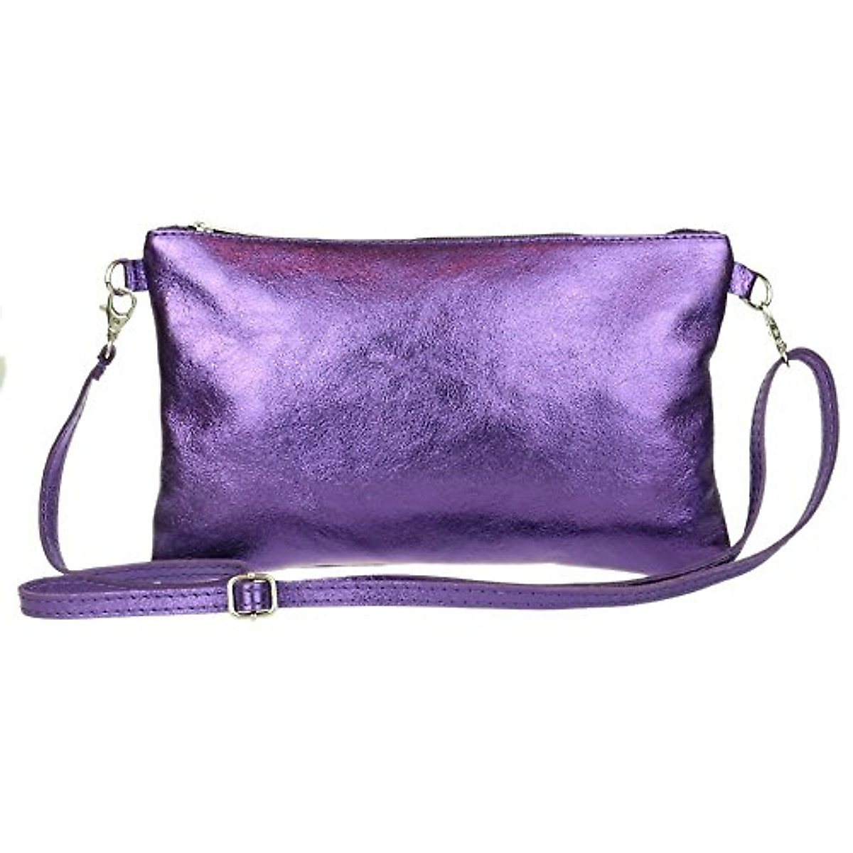 Girly HandBags Genuine Italian Metallic Leather Clutch Bag Dark Purple