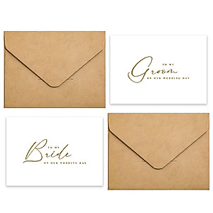 PartyGifts&beyond 2 Pcs To My Groom and To My Bride On Our Wedding Day Card Couples Wedding Cards for Bride and Groom Gifts(GB)