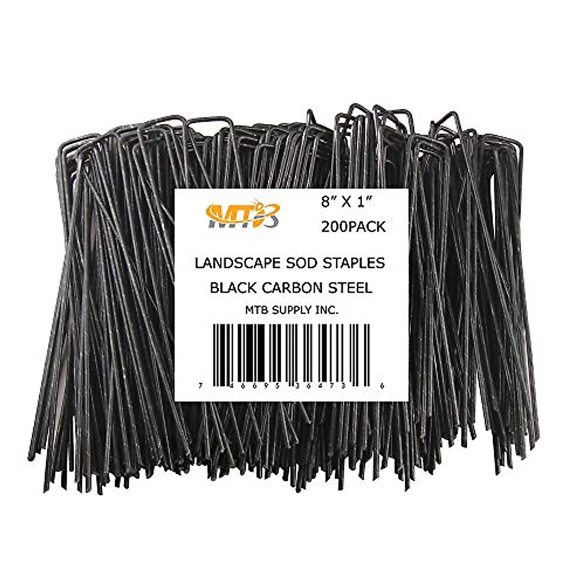 MTB 200 Pack 8x1 inch 11GA(0.12inch) Sod Staples Garden Pins Netting Stakes Ground Spikes Landscape Cover Pegs Carbon Steel Black