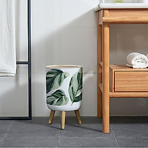 Small Trash Can with Lid for Bathroom Kitchen Office Diaper Set tropical leaves white background watercolor wrapping textile Bedroom Garbage Trash Bin Dog Proof Waste Basket Cute Decorative