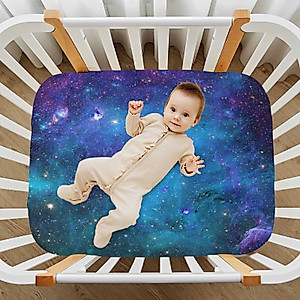 Kigai Galaxy Star Stretchy Fitted Crib Sheets Soft and Breathable Portable Crib Mattress Topper for Boys and Girls 28x52 in
