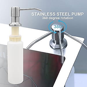 Soap Dispenser for Kitchen Sink, Brushed Nickel Built in Sink Soap Dispenser, Stainless Steel Kitchen Soap Pump Head with Bottle