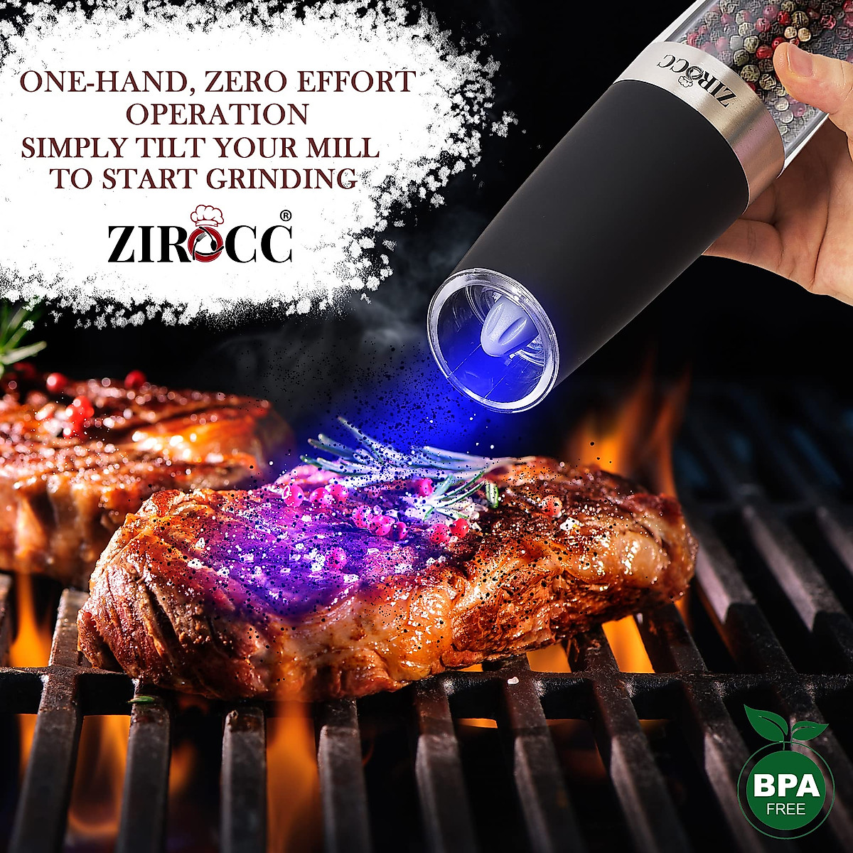 (2 Pack) Gravity Electric Salt and Pepper Grinder Set Battery Operated One Hand Automatic Operation, Adjustable Coarseness Mill Grinders Shakers LED Light, Kitchen Gadgets Gifts-Black