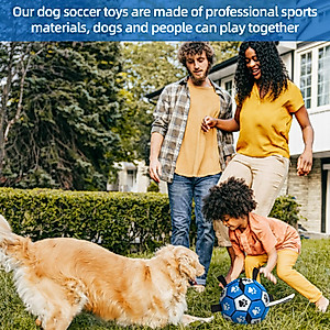 QDAN Dog Ropes Toys Soccer Ball with Straps, Interactive Dog Toys for Tug of War, Puppy Birthday Gifts, Dog Tug Toy, Dog Water Toy, Durable Dog Balls for Medium & Large Dogs-Blue&Grey（8 Inch）