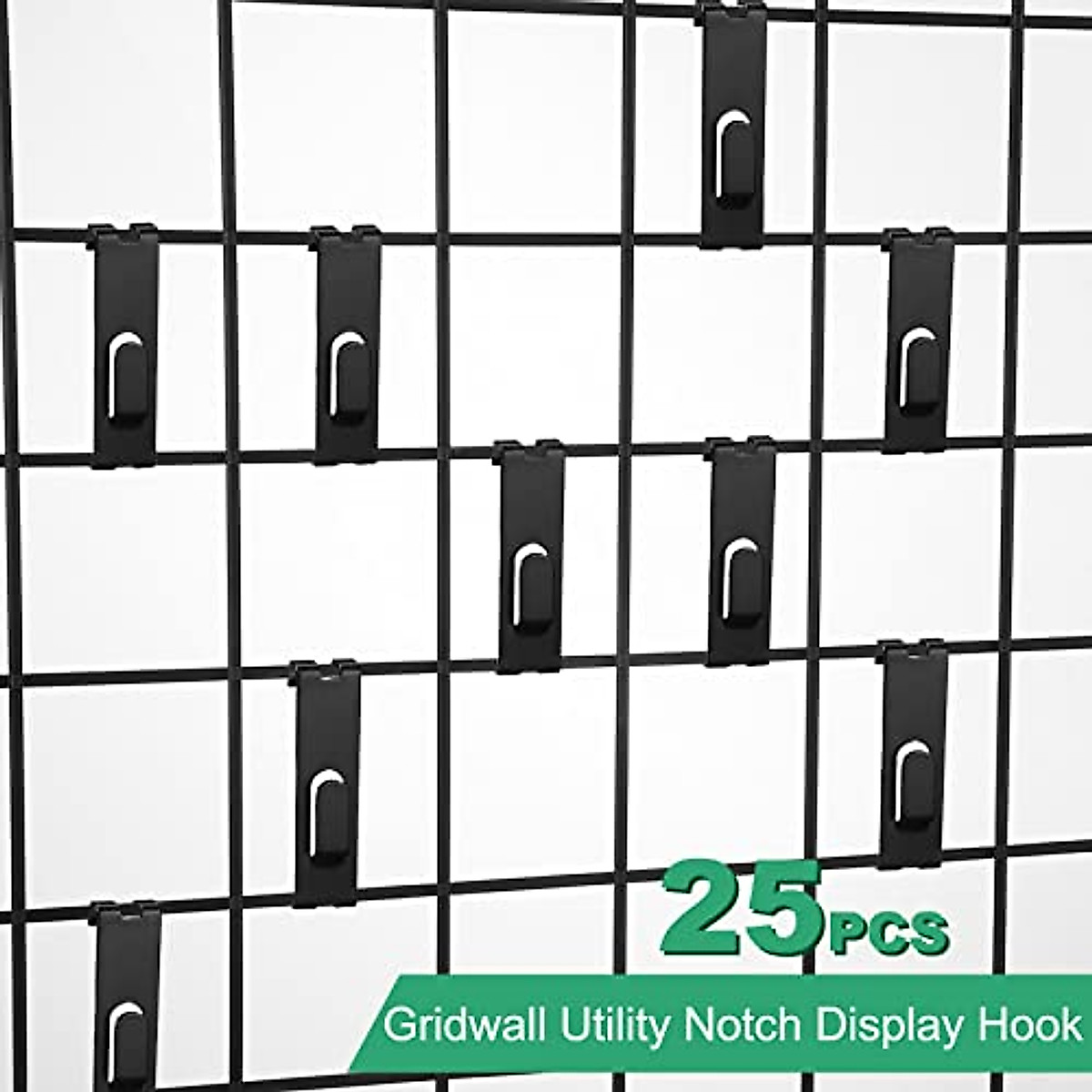 25 Pcs Black Notch Hook for Wire Grid Wall Picture Hook Metal Display Hook Hanger Utility Notch Grid Wall Hangers Grid Wall Accessories for Photo Frame Painting Arts Center Grid Panel