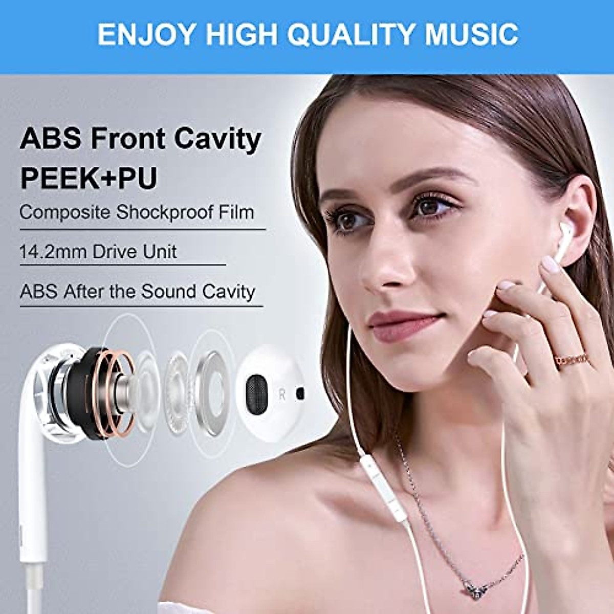 XNMOA Wired Earbuds for iPhone 14 13 12 11 Pro Max with Mic, in-Ear Wired Earphones with Stereo Bass,Wired Headphones for iPhone with Volume Control&Support Call,Support All iOS,White