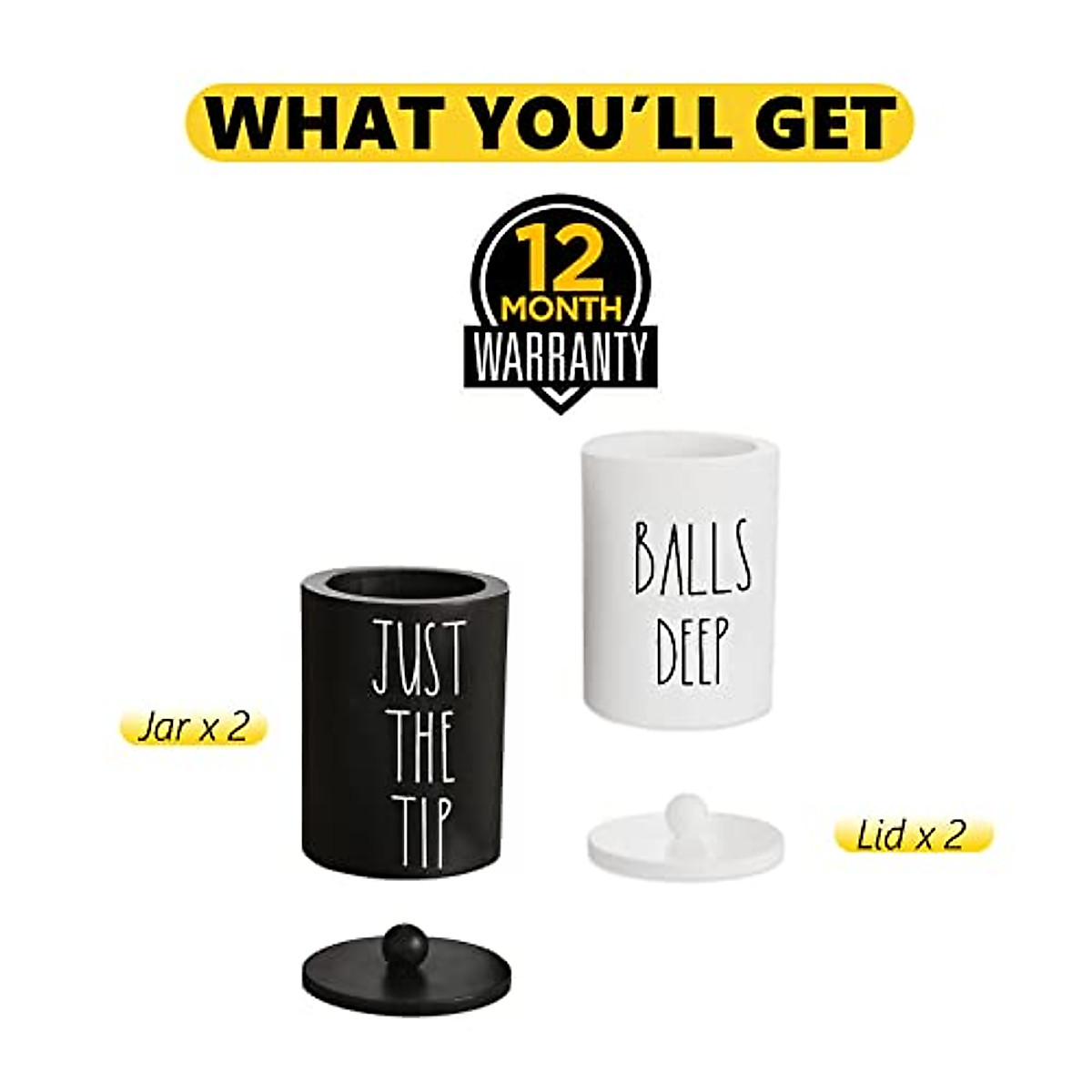 Farmhouse Apothecary Jars, Qtip & Cotton Ball Holder with Lids, Funny Rustic Cotton Swab Canisters for Bathroom Decor Storage Organization (Black & White)